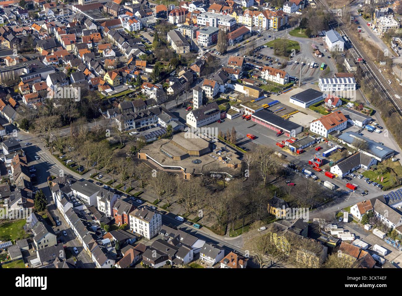 Aerial view, Werl town hall, Werl municipal utilities and volunteer ...