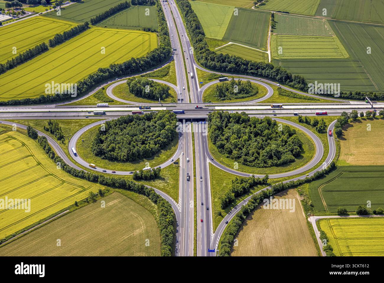 Aerial view, Werl motorway junction of the A44 and A445 motorways, Werl ...