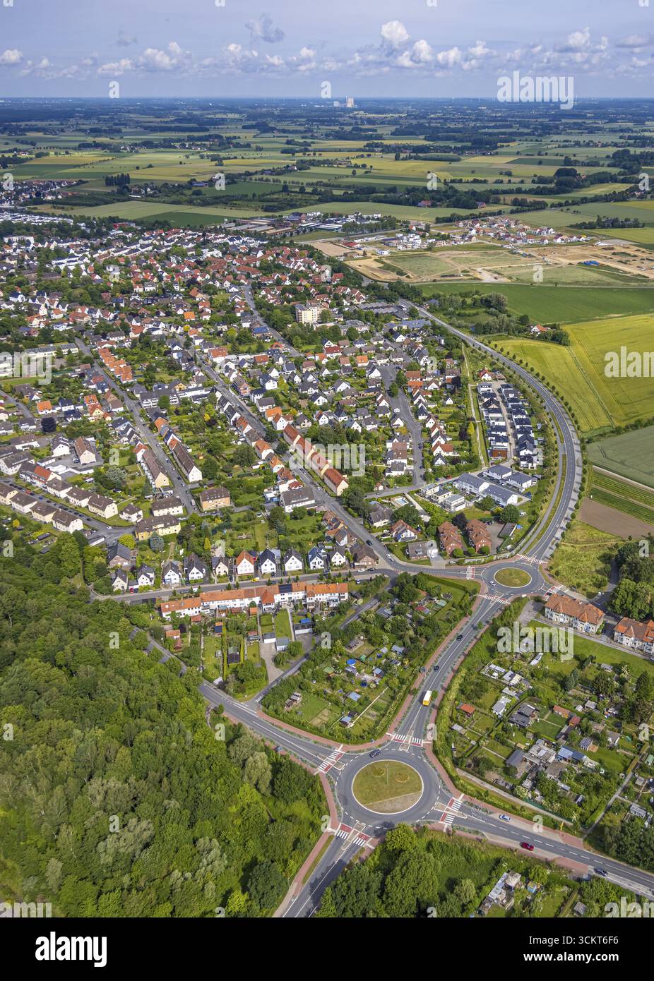 Aerial view, bypass road and cycle paths, two roundabouts at ...