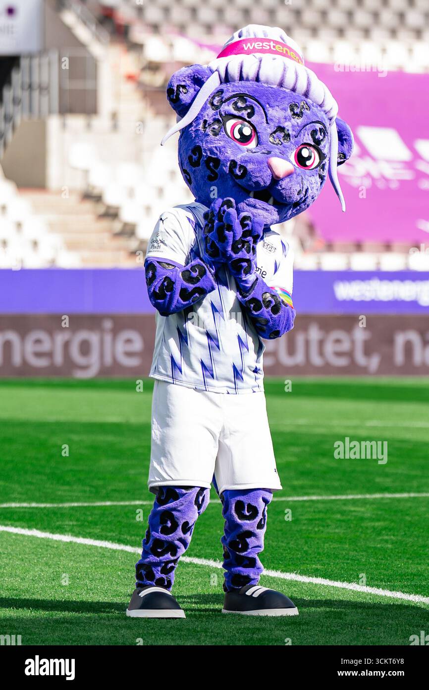 SGS Essen present their new mascot Lia before the game during the ...