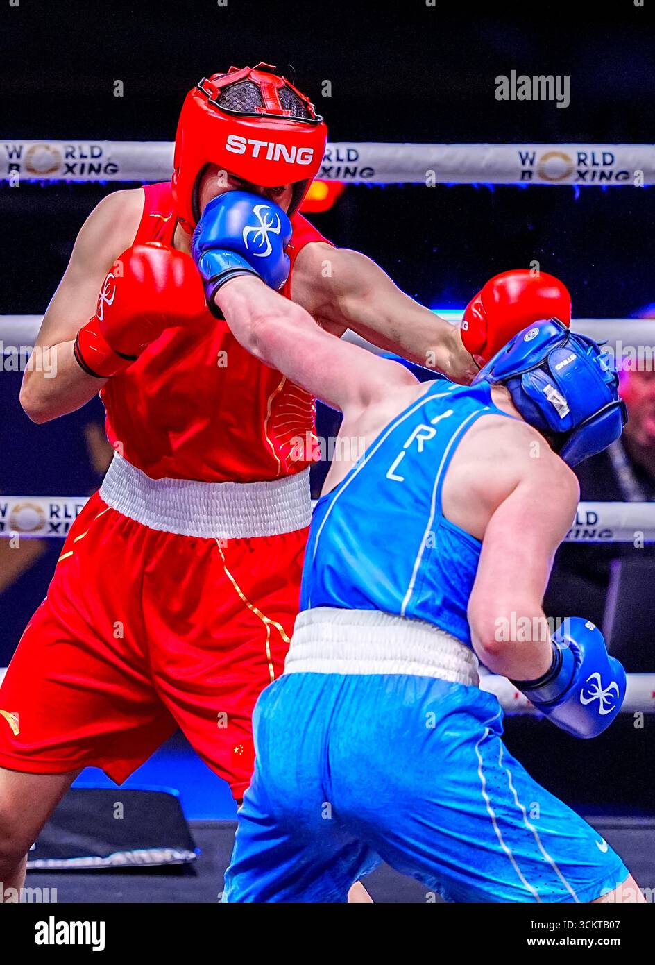 Ireland's Aoife O'Rourke (Blue) and China's Lina Wang (Red) fight in ...