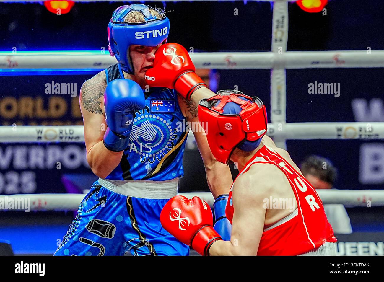 Australia's Emma Sue Greentree (BLUE) and Turkey's Busra Isildar (RED ...