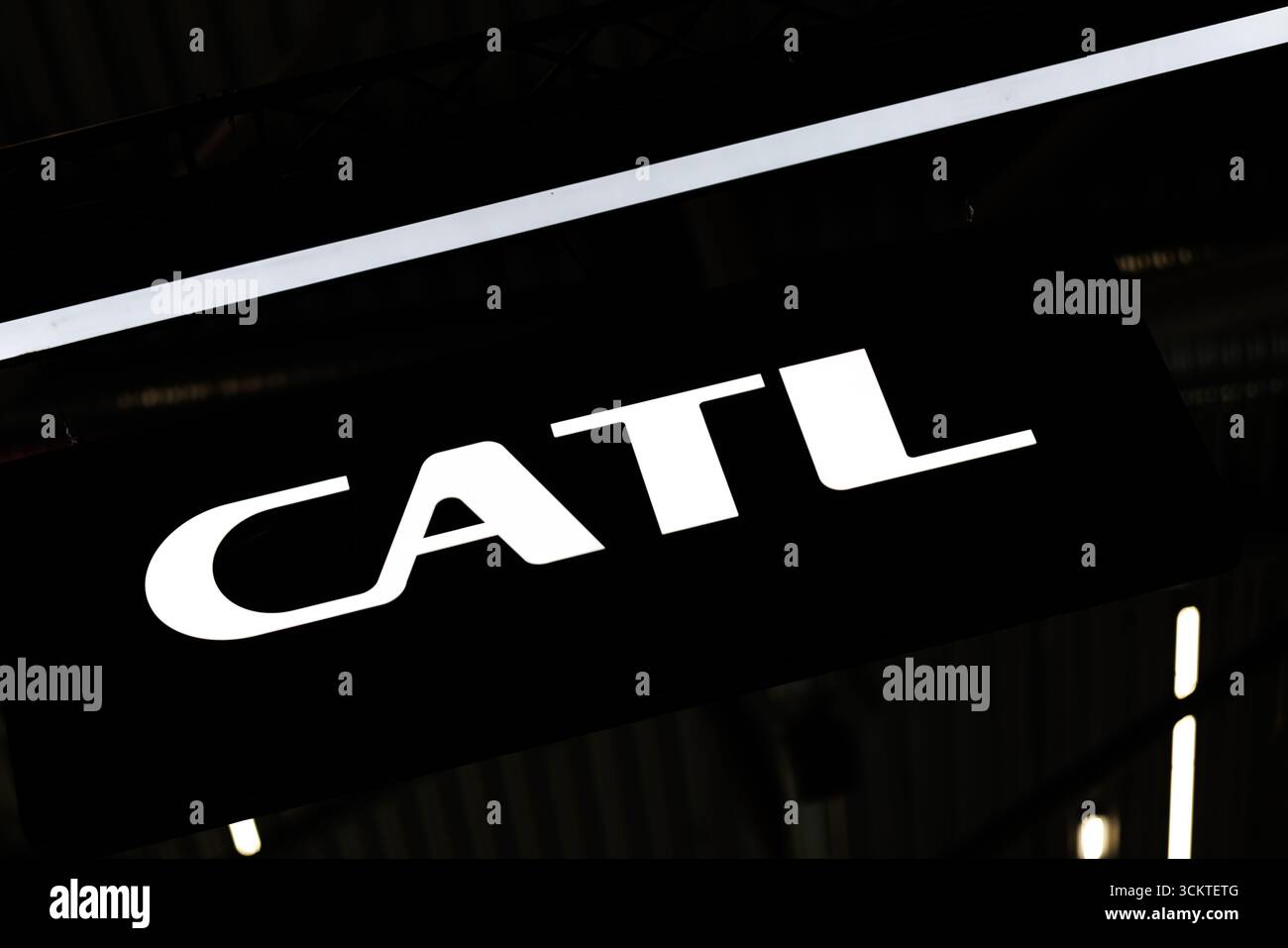 12 September 2025, Bavaria, Munich: The logo and lettering of battery ...