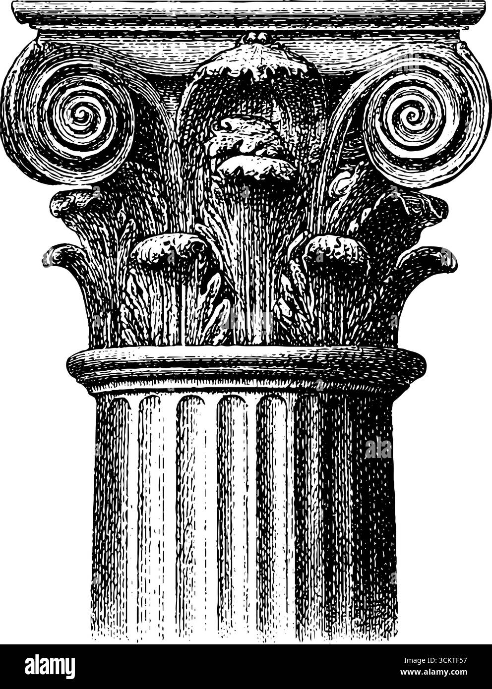 Vintage engraving of classical dentil frame with corinthian column ...