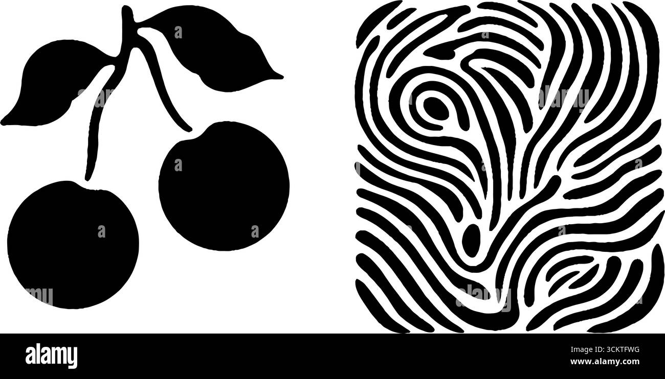 Minimalist cherry with leaf design and abstract swirl pattern for ...