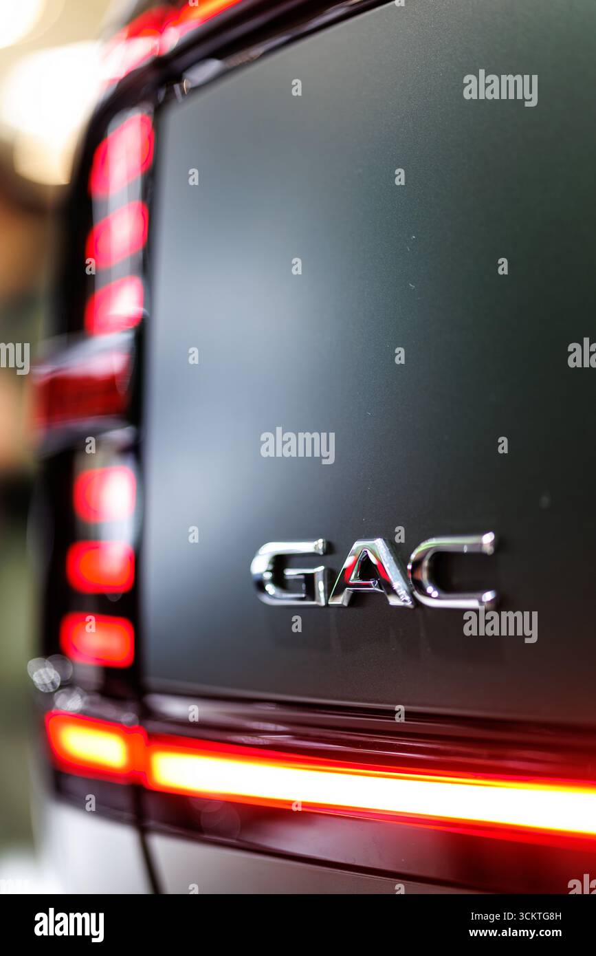 12 September 2025, Bavaria, Munich: The brand logo of GAC (Guangzhou ...