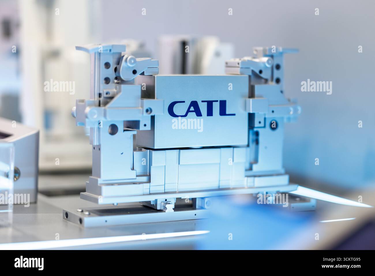 12 September 2025, Bavaria, Munich: The logo and lettering of battery ...