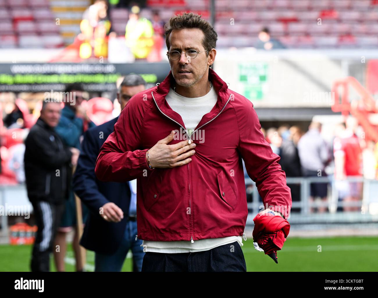 Wrexham owner Ryan Reynolds ahead of the Sky Bet Championship match at SToK Cae Ras, Wrexham ...