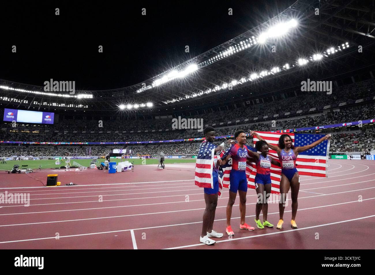 First place, from left, United States' Bryce Deadmon, Jenoah McKiver ...