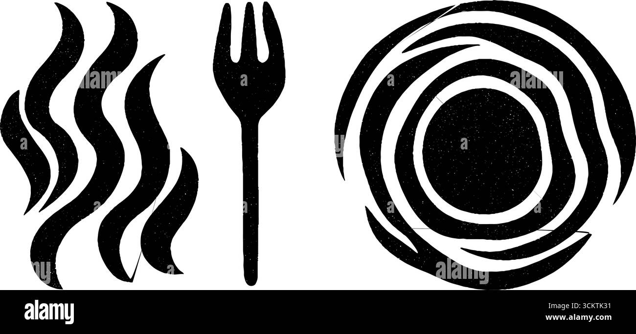 Abstract grill and charcoal art with fork motif for creative design ...