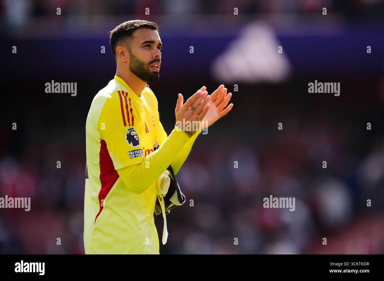 Arsenal goalkeeper David Raya following the Premier League match at the ...