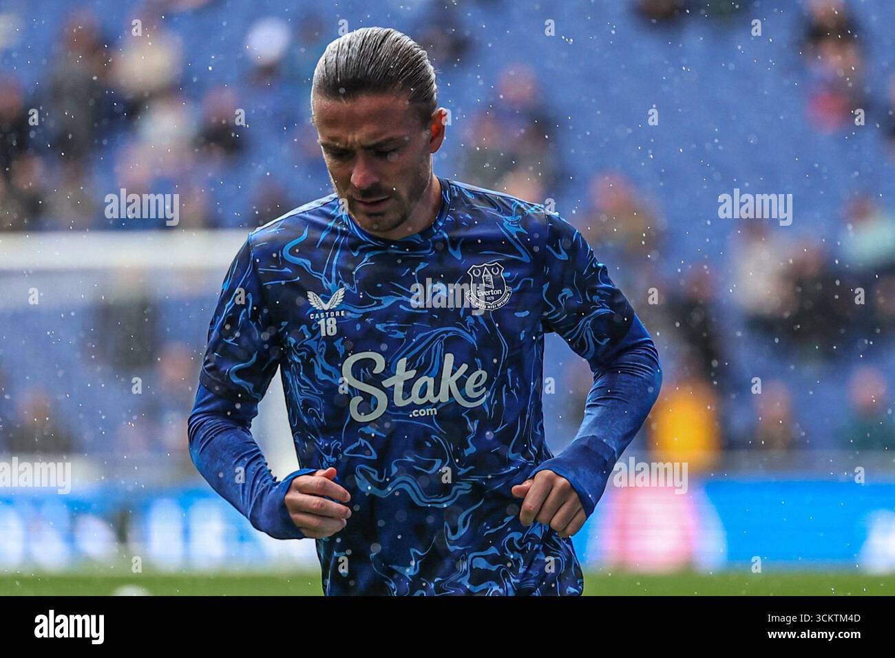Jack Grealish of Everton warming up ahead of the Premier League match ...