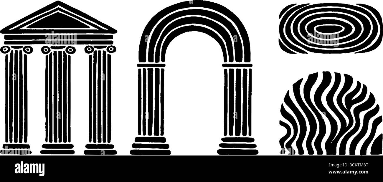 Classical greek architecture elements with temple front and broken ...