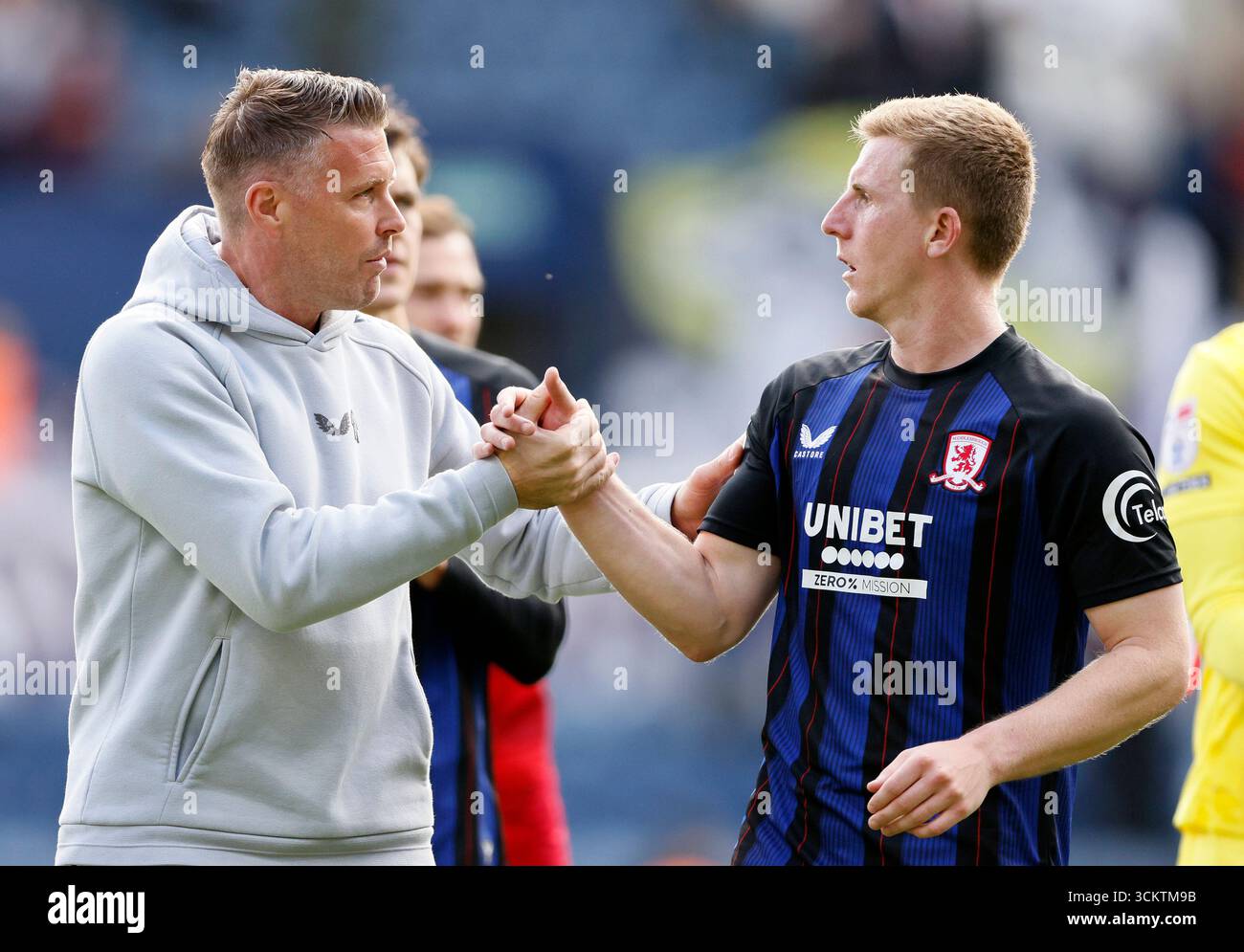 Middlesbrough head coach Rob Edwards with Middlesbrough's Matt Targett ...