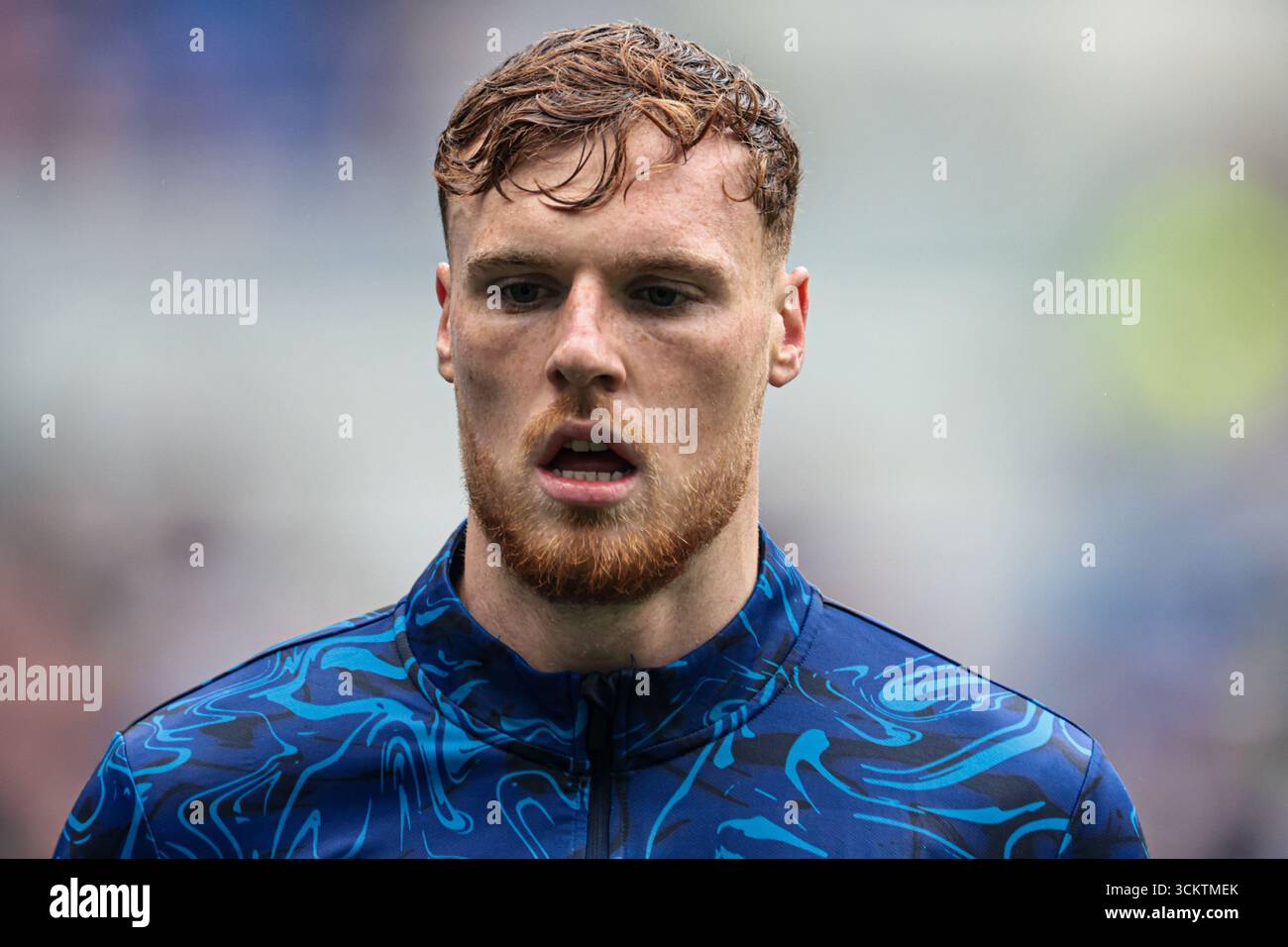 Jake O'Brien of Everton warming up ahead of the Premier League match ...