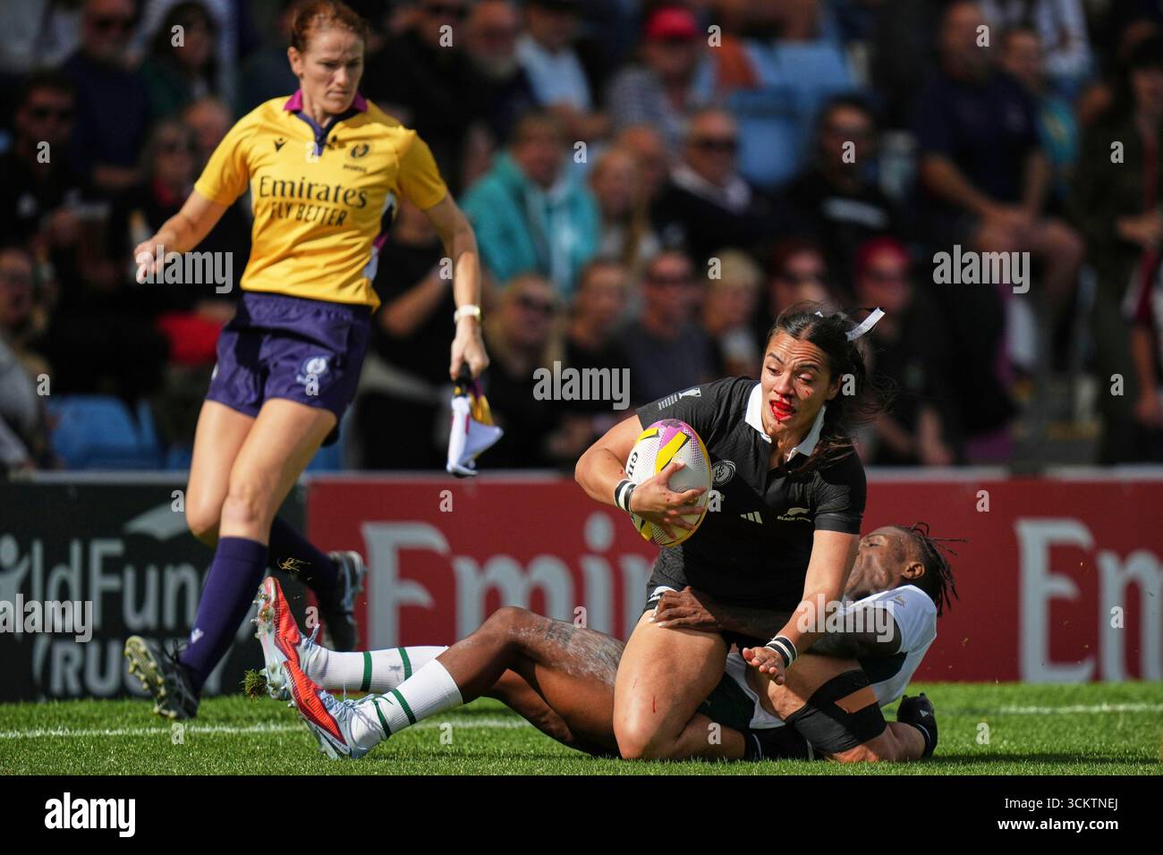 New Zealand's Stacey Waaka, tackled down by South Africa's Ayanda ...