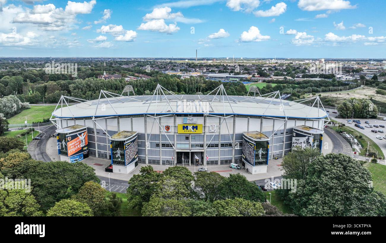 An aerial view of MKM Stadium ahead of the Betfred Super League Round ...