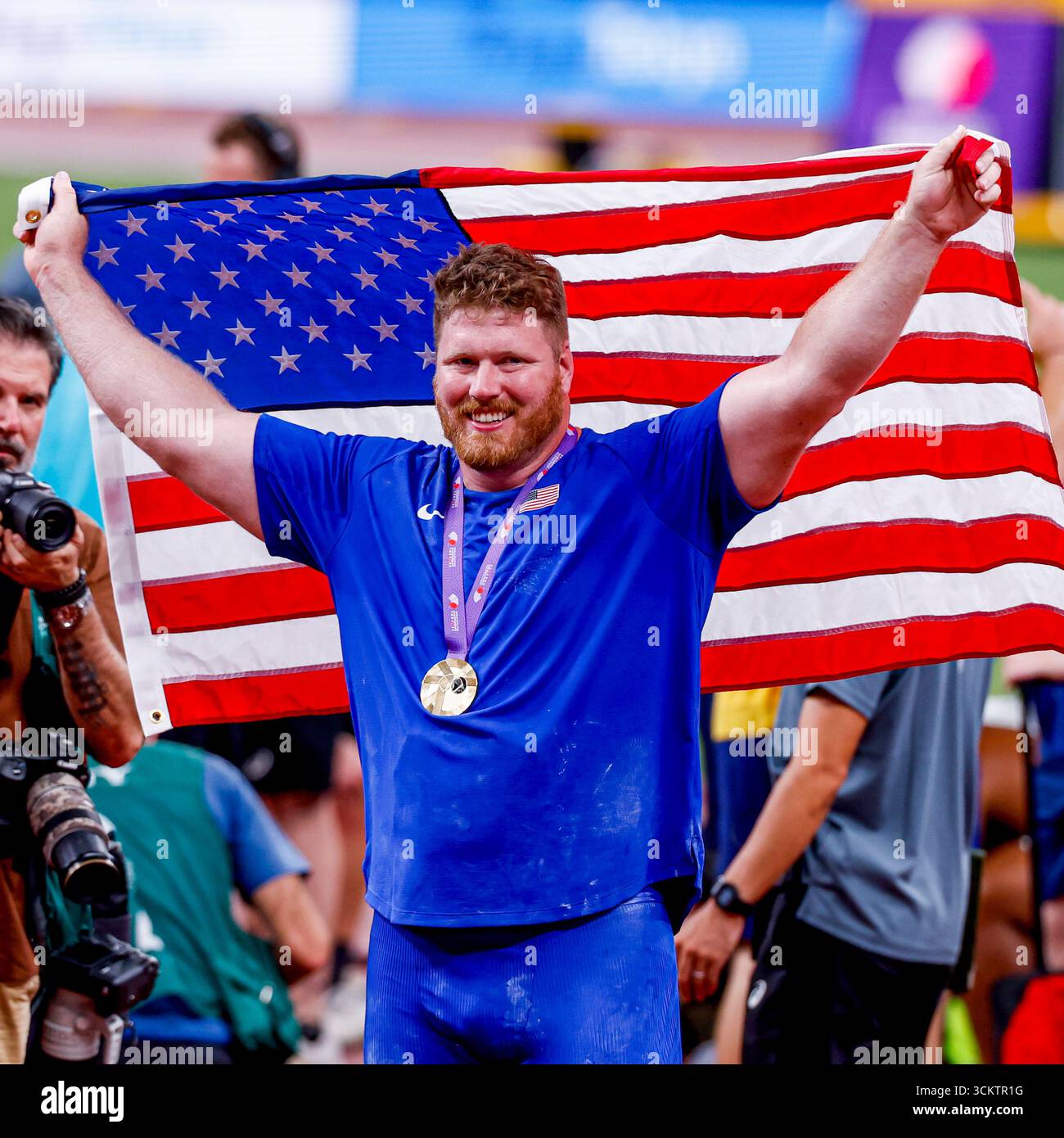winner Ryan Crouser of United States of America celebrates and holding ...