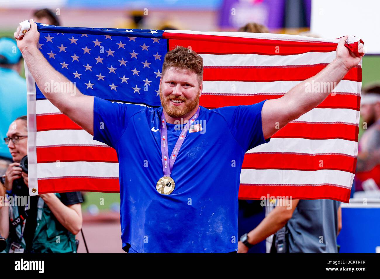 winner Ryan Crouser of United States of America celebrates and holding ...