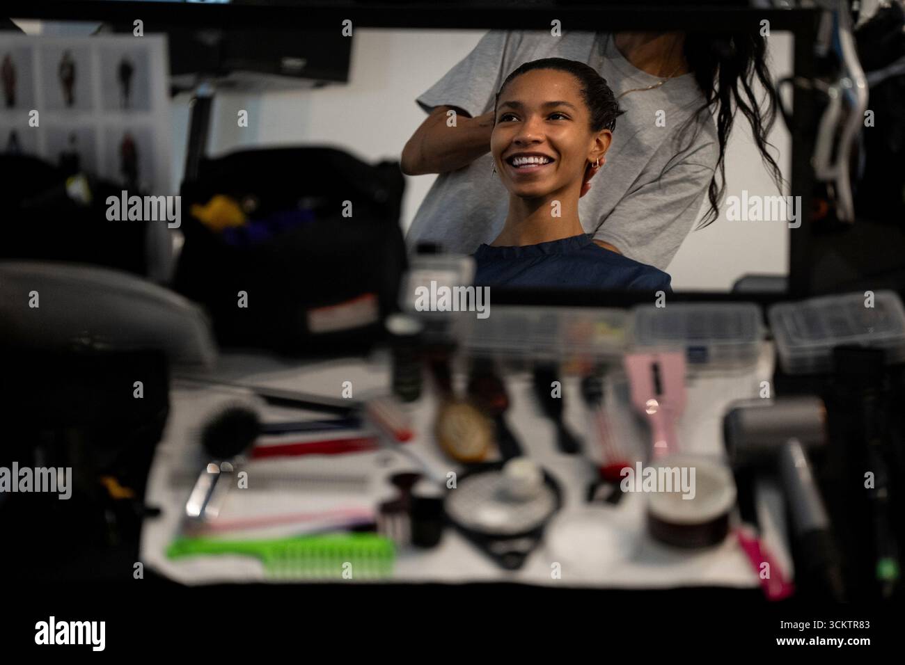 A model prepares for the eBay Endless Runway show during New York ...