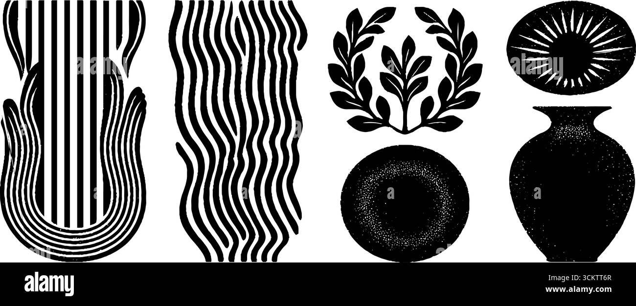 Ancient greek symbols: apollo's lyre, laurel crown, and sun disc design ...