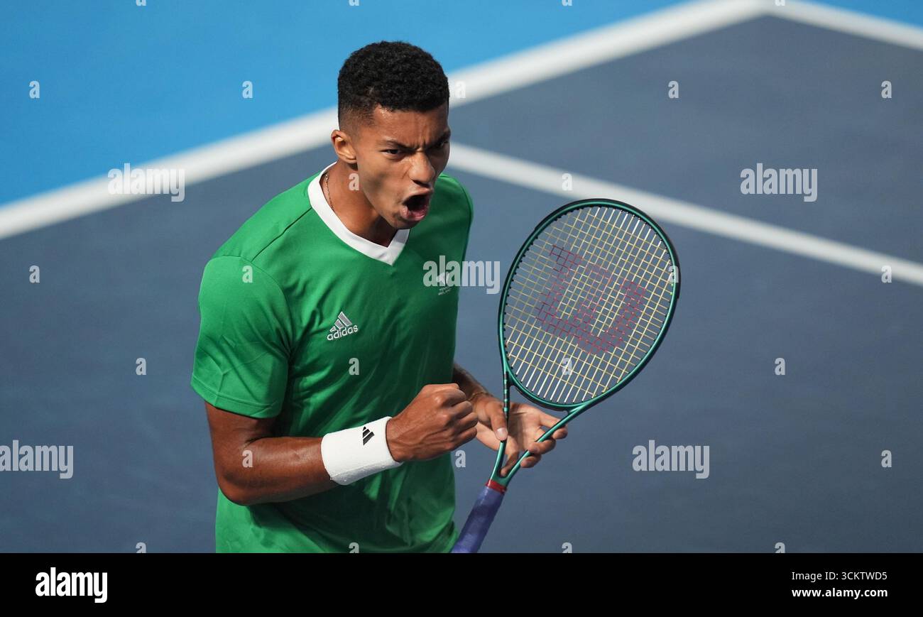 Michael Agwi of Ireland reacts during his match against Zhou Yi of ...