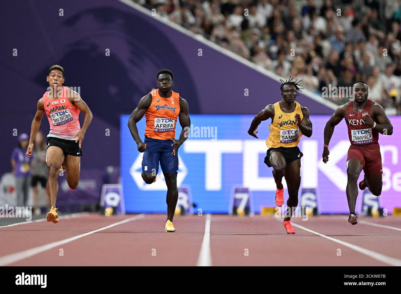 (L-R) Abdul Hakim Sani Brown (JPN), Elvis AFRIFA (NED), Abdul-Rasheed SAMINU (GHA), Ferdinand ...