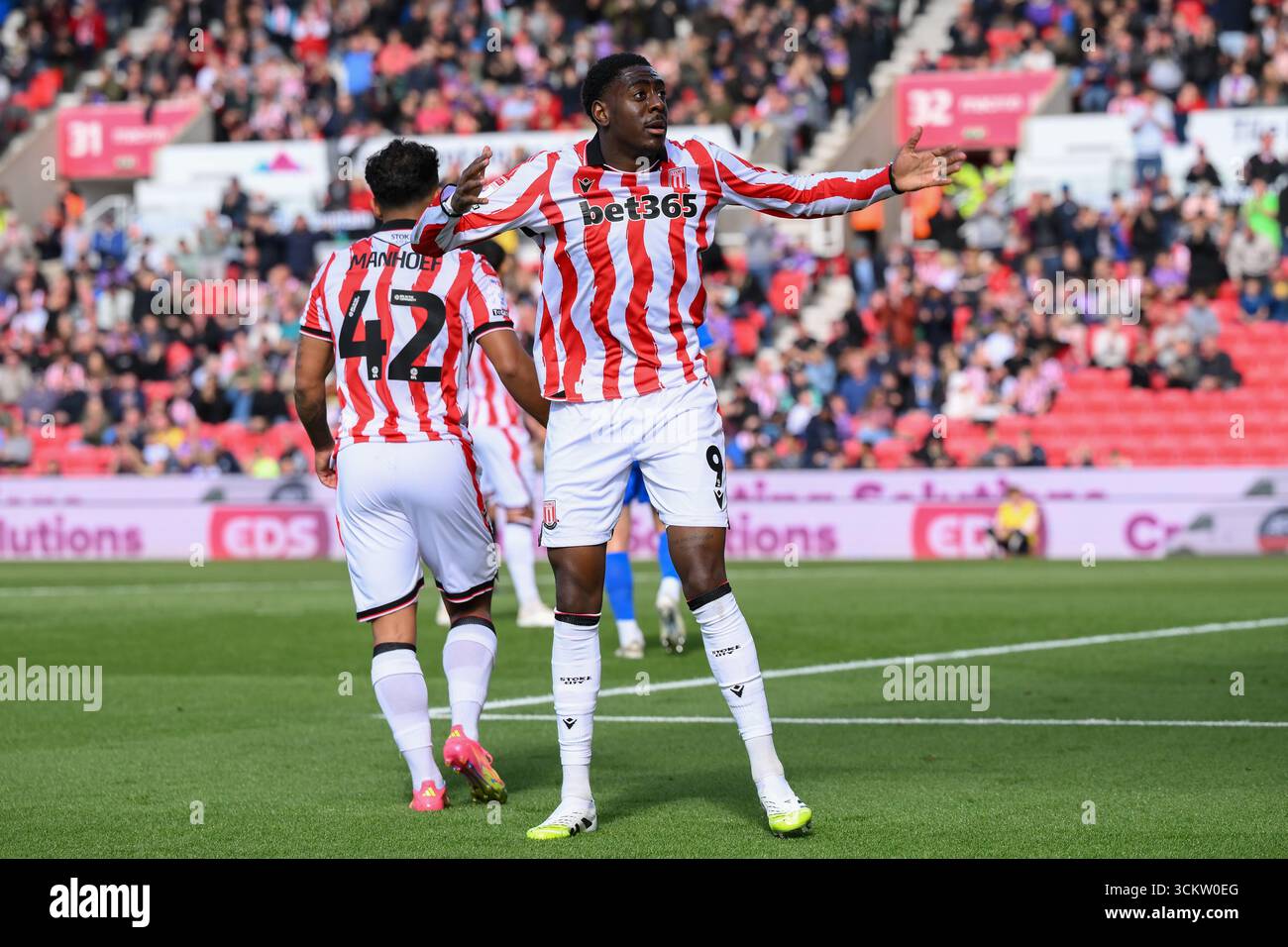 Divin Mubama of Stoke City gestures for support during the Sky Bet ...