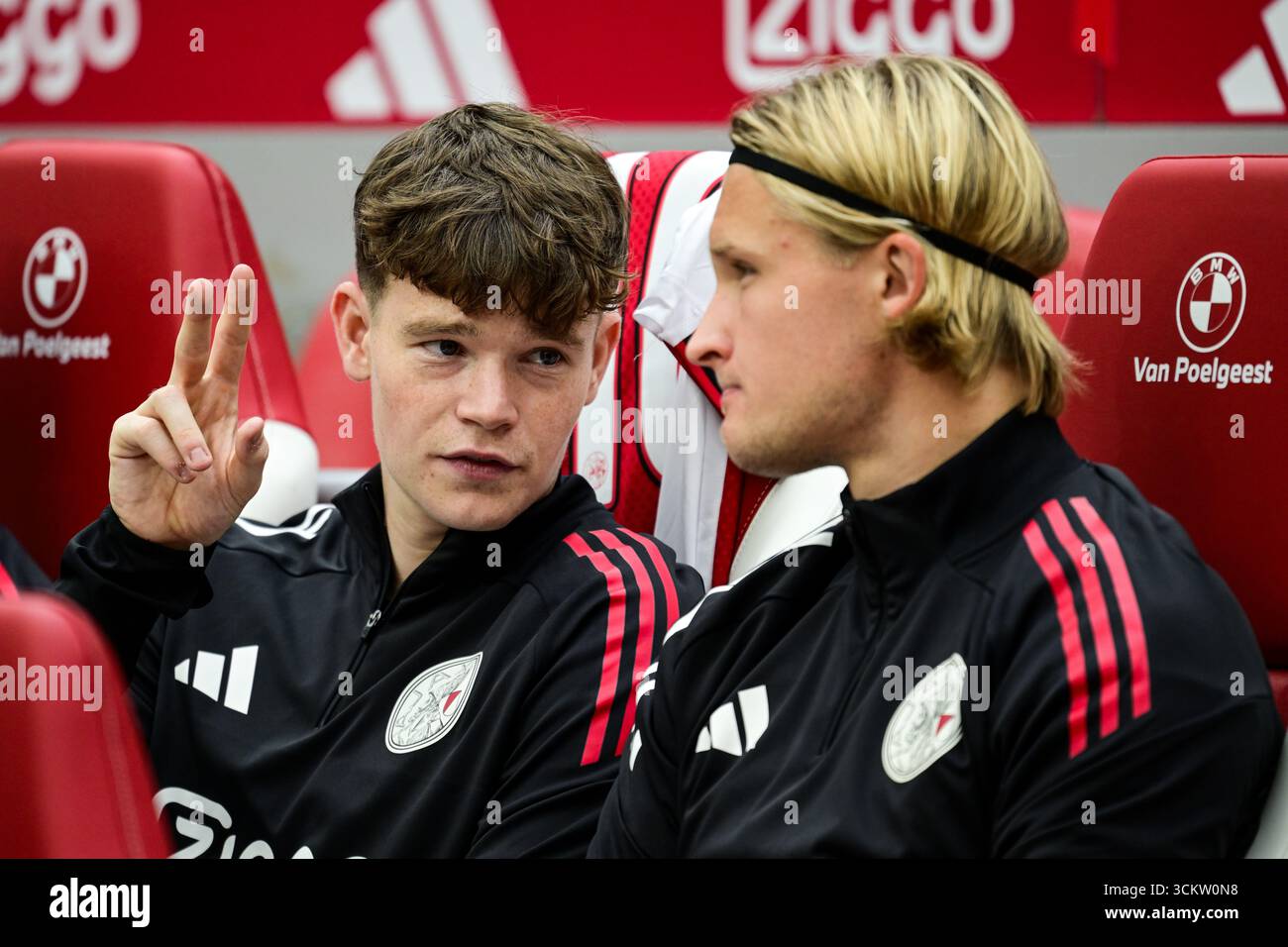 AMSTERDAM - (l-r) James McConnell of Ajax, Kasper Dolberg of Ajax ...