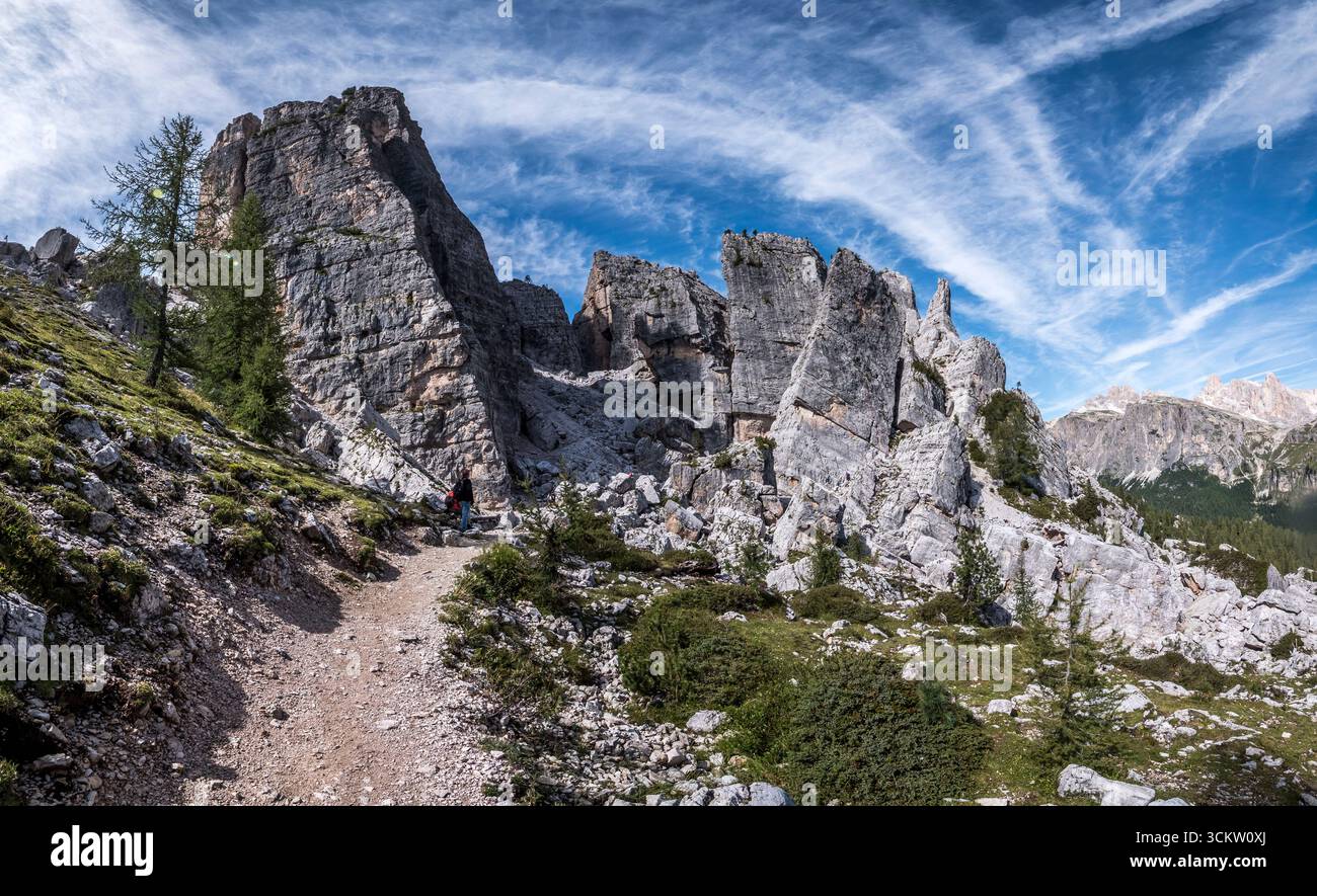 The colourful image of the Five Towers of Cinque Torri in the Tofana ...