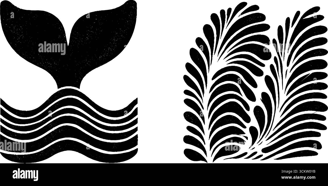 Whale tail and wave crest with salt spray design for nautical themed ...
