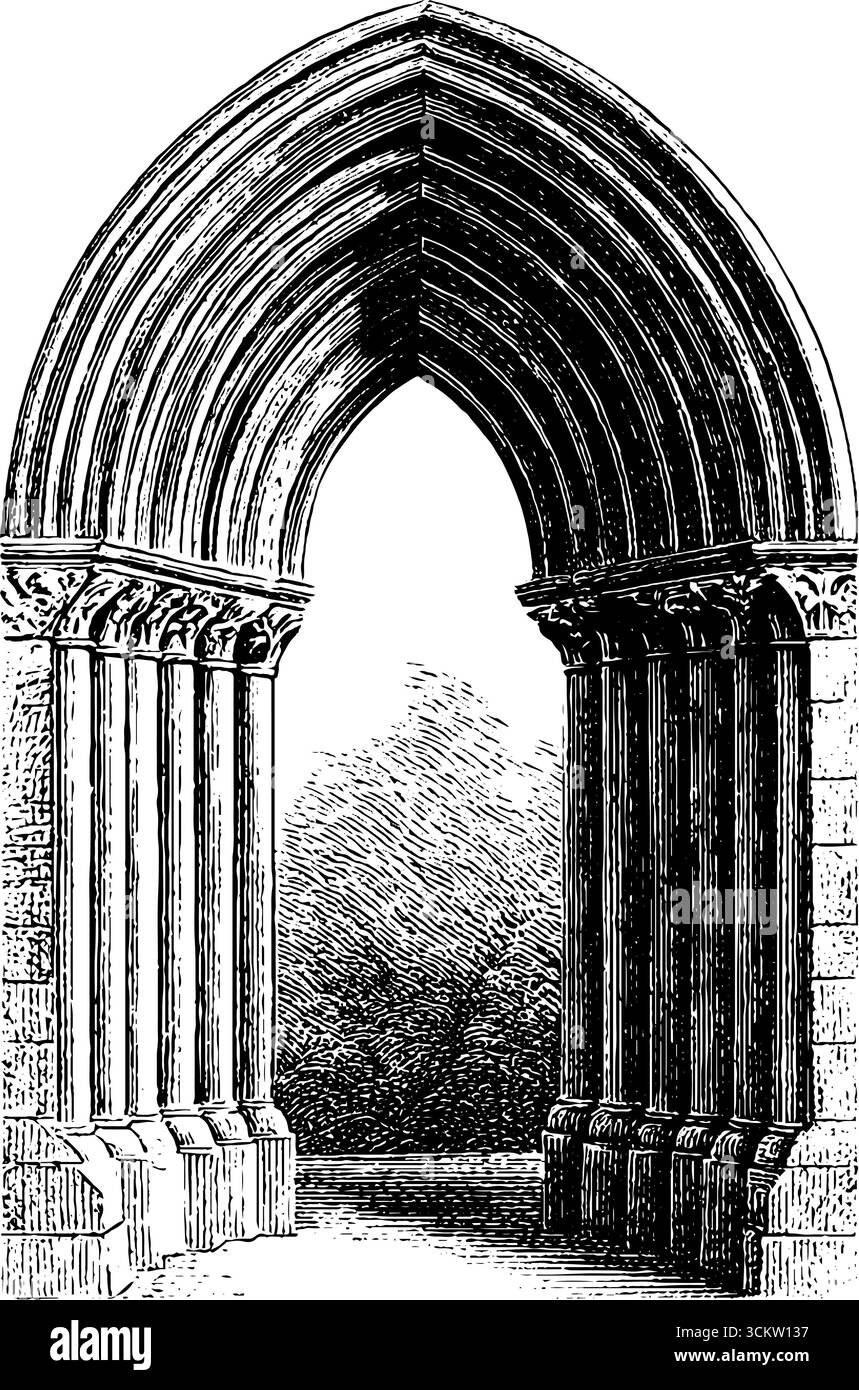 Gothic architecture arch traceries in vintage engraving design for ...