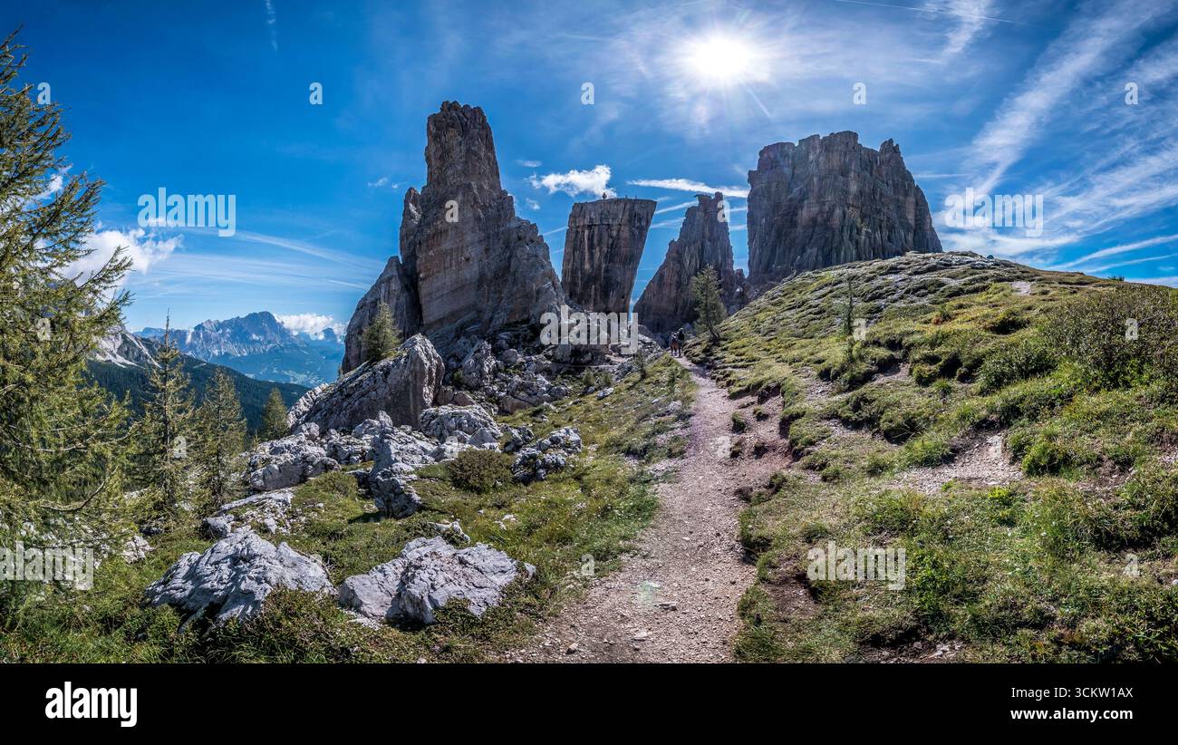 The colourful image of the Five Towers of Cinque Torri in the Tofana ...