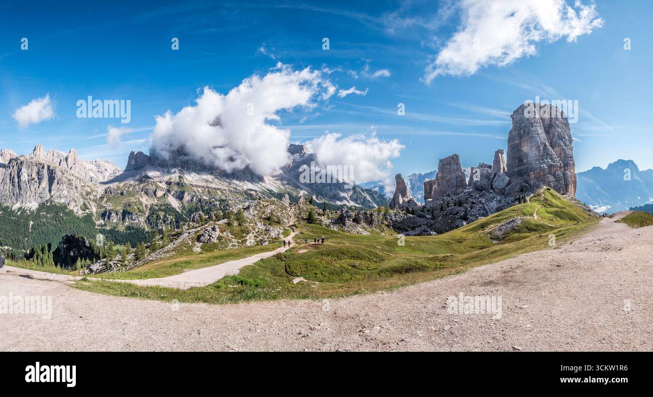 The colourful image of the Five Towers of Cinque Torri in the Tofana ...