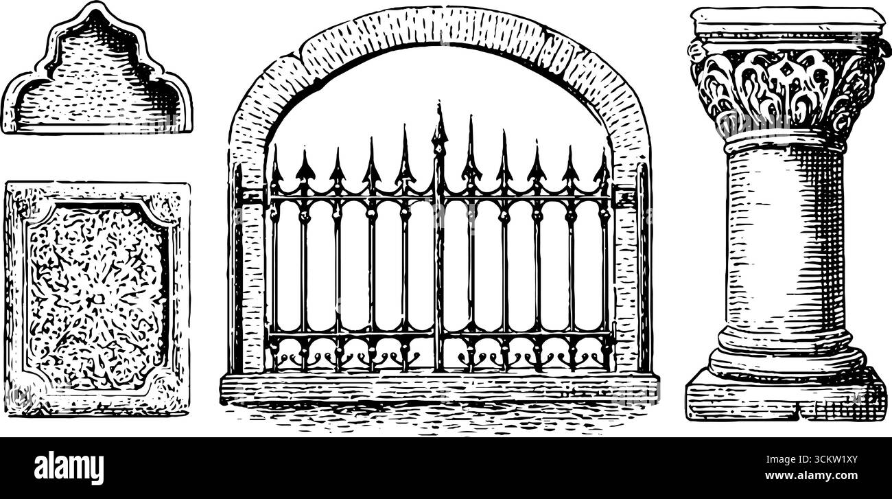 Art nouveau wrought iron railing and roman elements for architectural ...