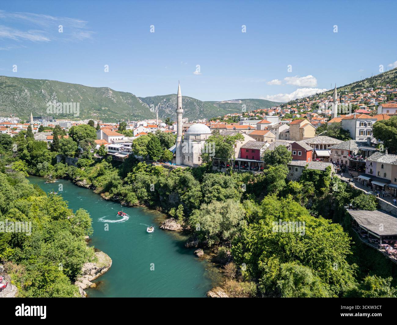 Aerial drone photo from Stari Most in Mostar showing Koski Mehmed Pasha ...