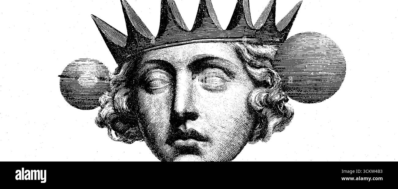 Surreal sun face with floating crown collage art style for creative ...