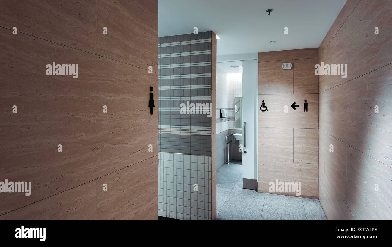 entrance to modern public restroom with sleek design and clean space ...