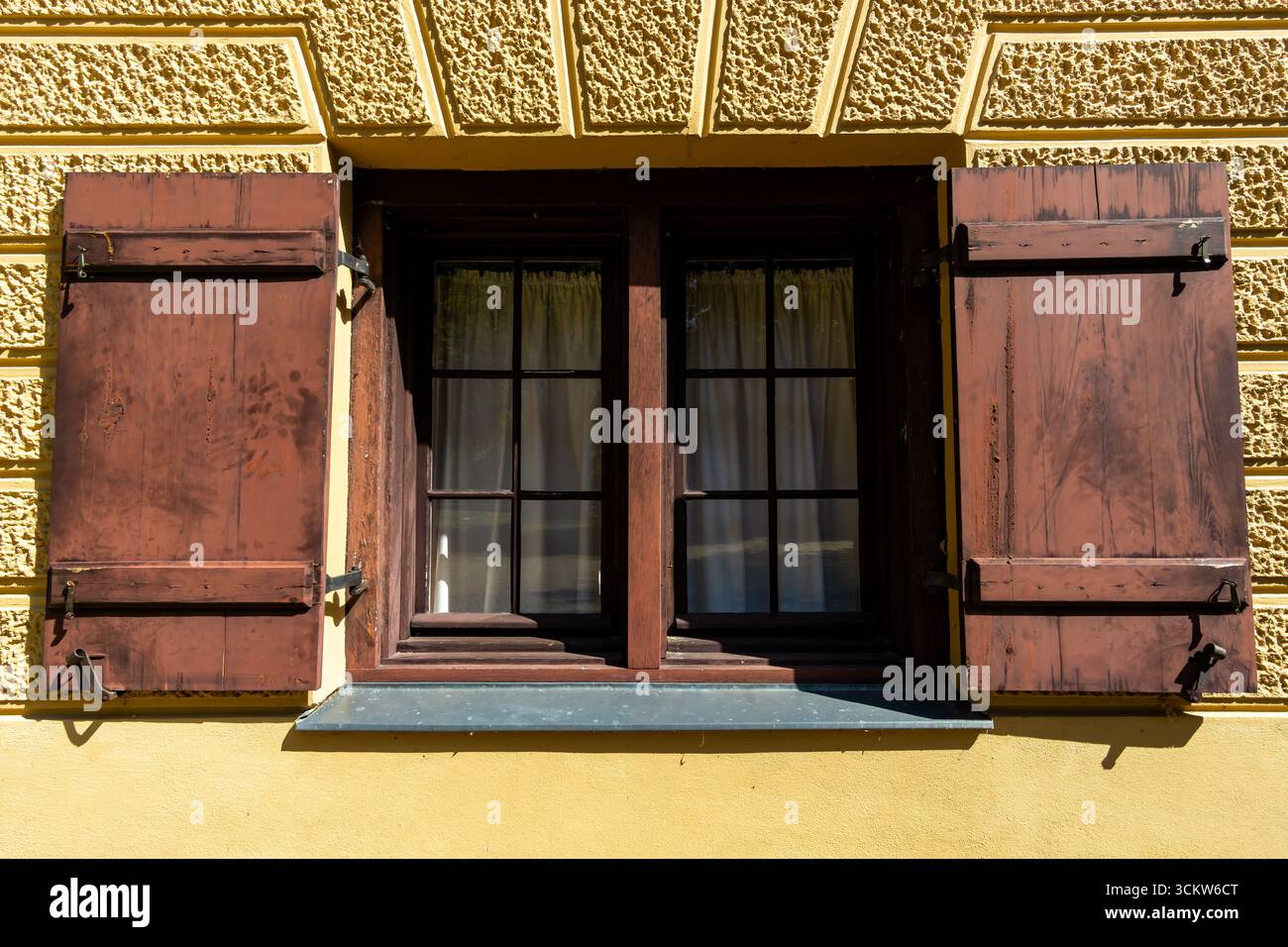 Detailed view of a wooden window and shutters at Caputh Palace (Schloss ...