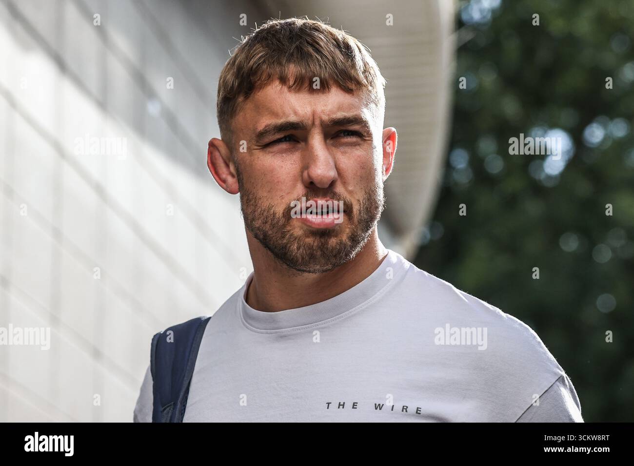 Sam Powell of Warrington Wolves arrives during the Betfred Super League ...