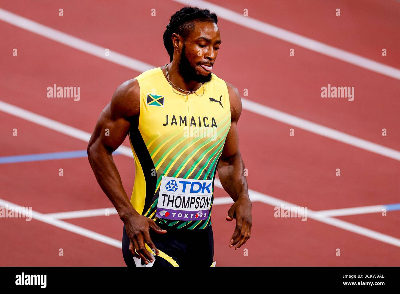 Kishane Thompson of Jamaica competing in the Men's 100 Metres during ...
