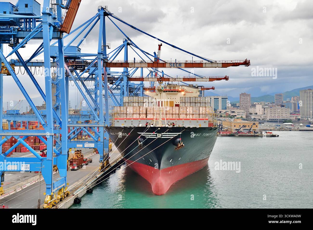 1.9.2025 Containerhafen Containerterminal am Hafen von Genua. Die MSC ...