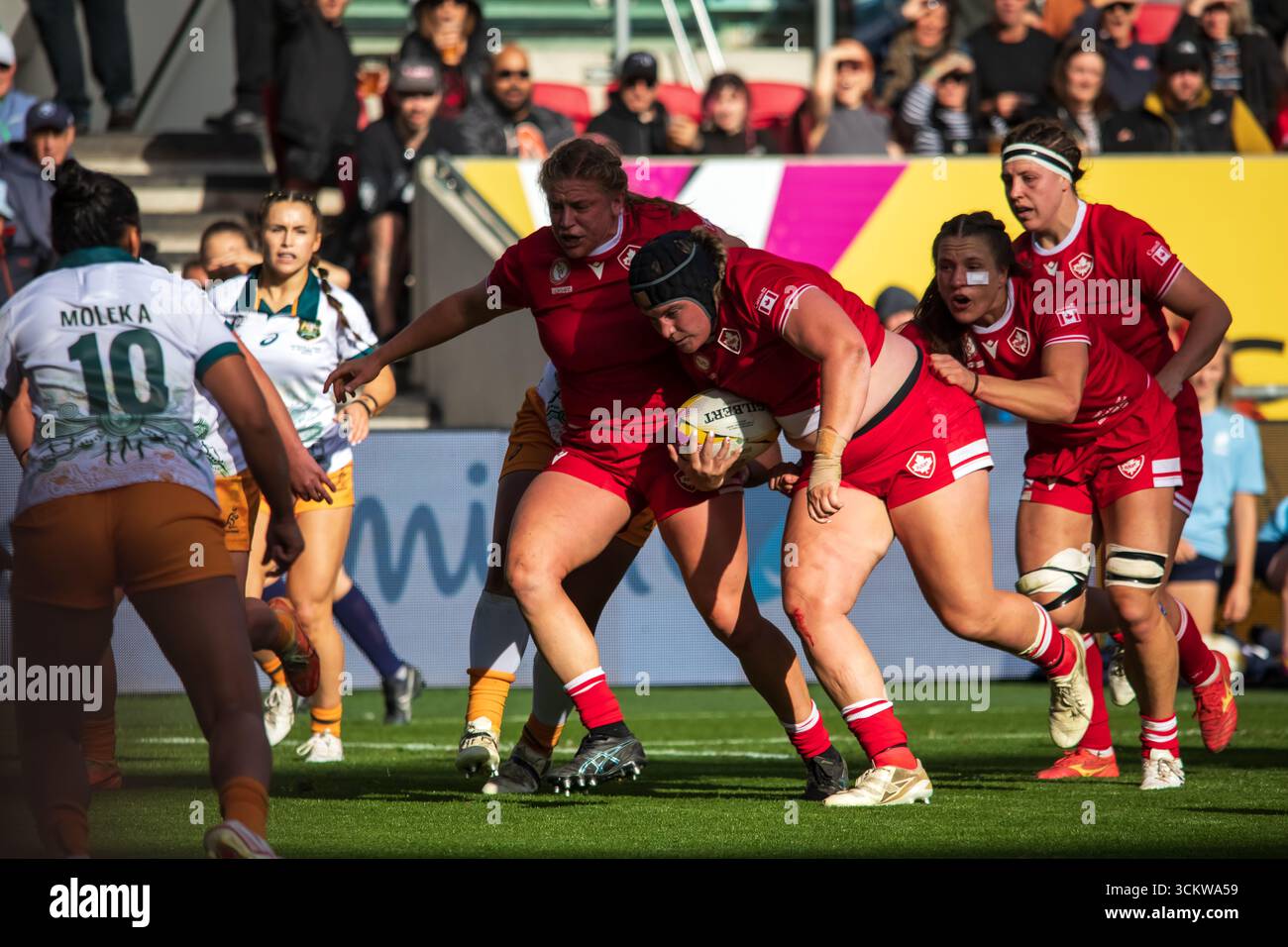 Bristol, UK, 13th September 2025 Canada prop McKinley Hunt goes over ...