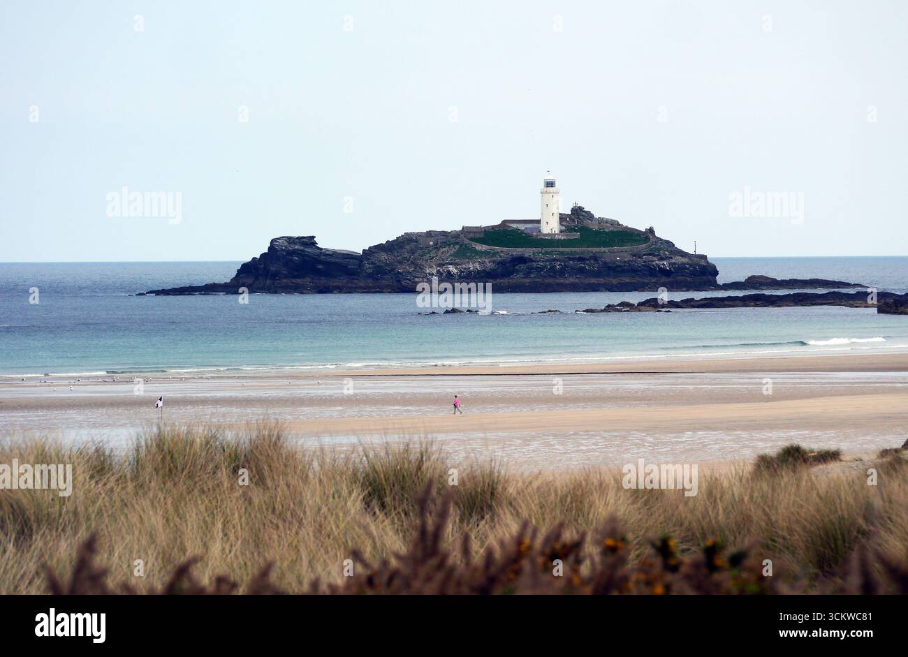 'Godrevy Island' Lighthouse from 'Gwithian Beach' near St Ives on the ...