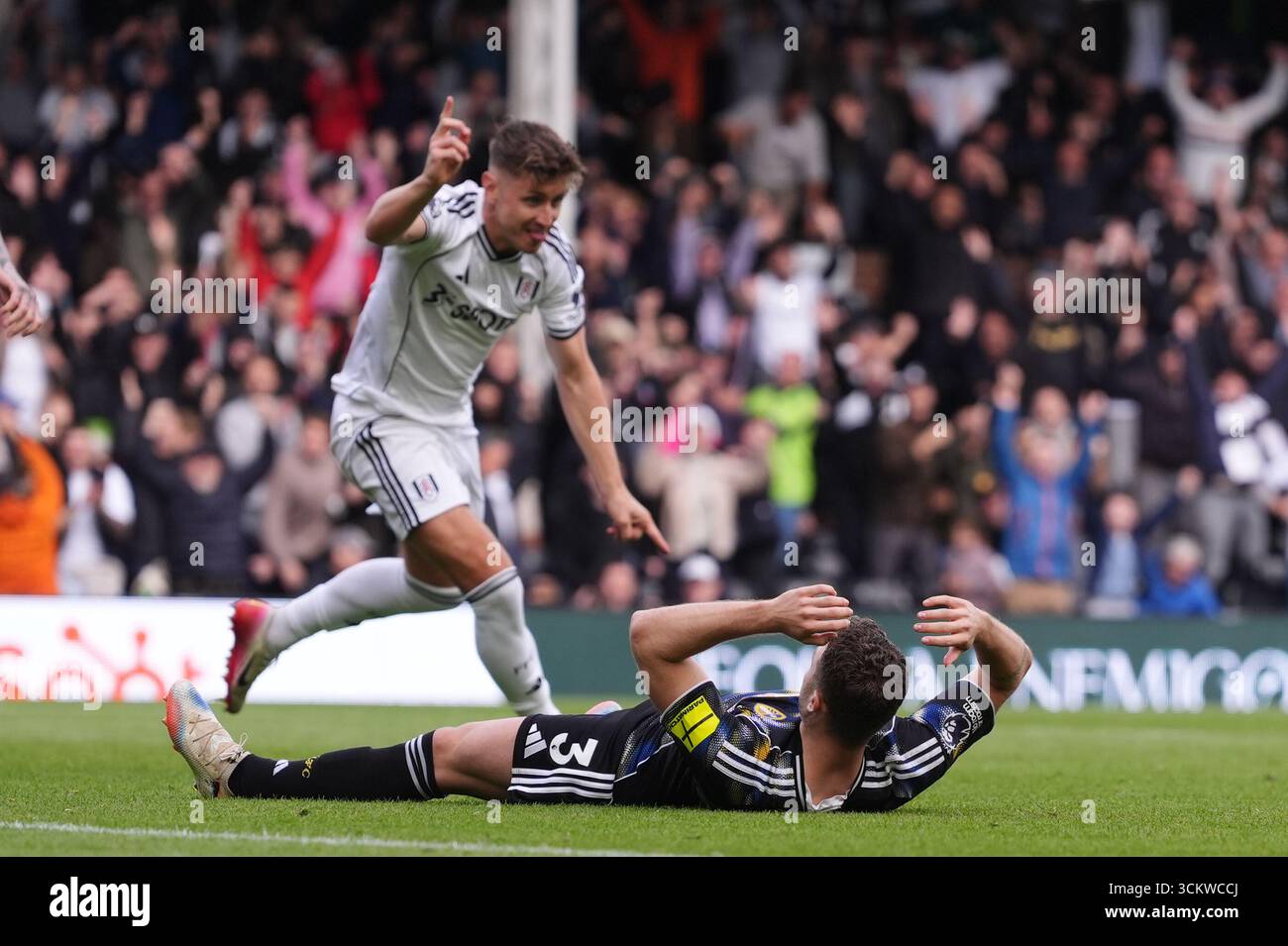 Leeds United's Gabriel Gudmundsson on the ground after scoring an own ...