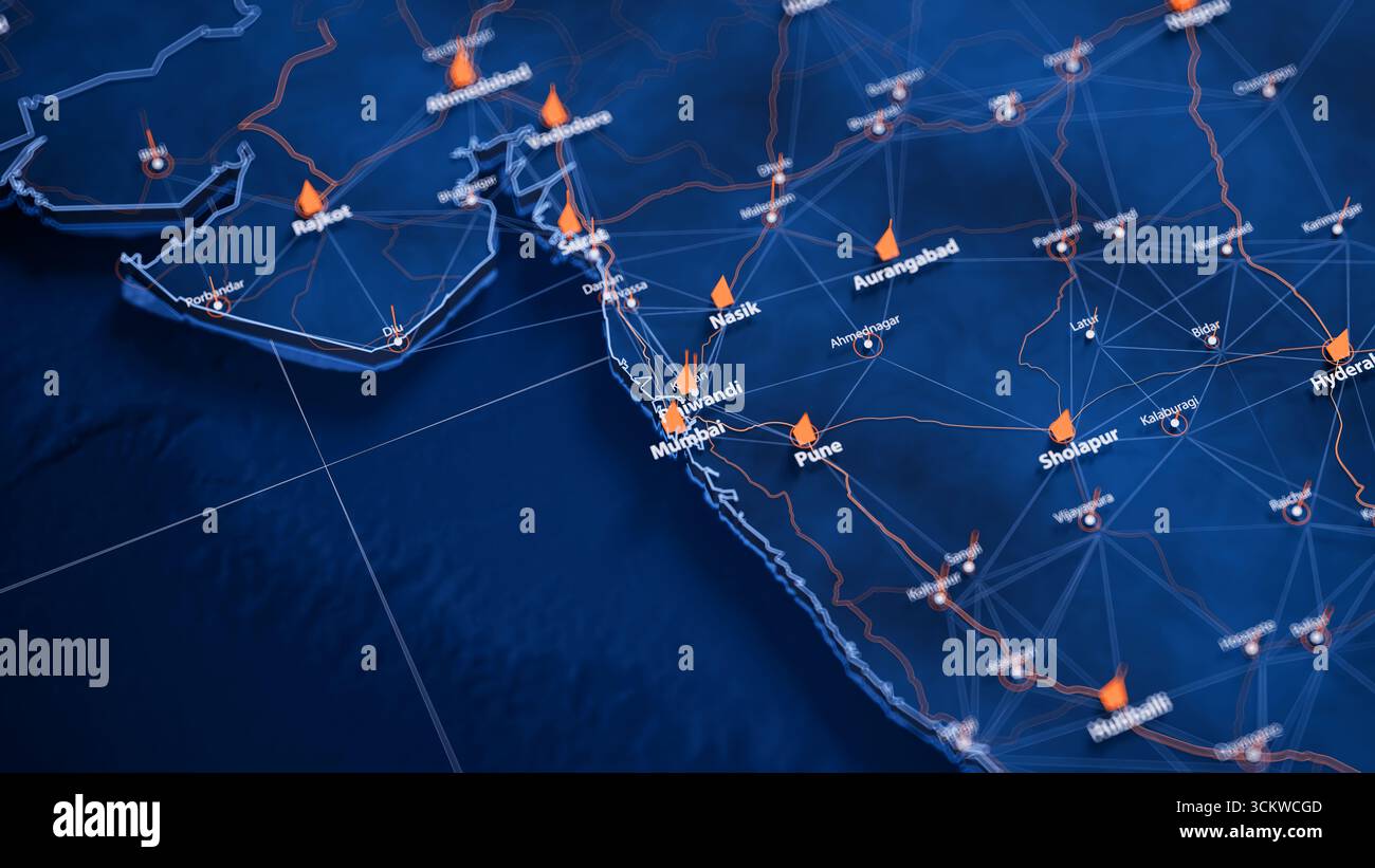 Bhiwandi map big data visualization. Futuristic map infographic of city ...