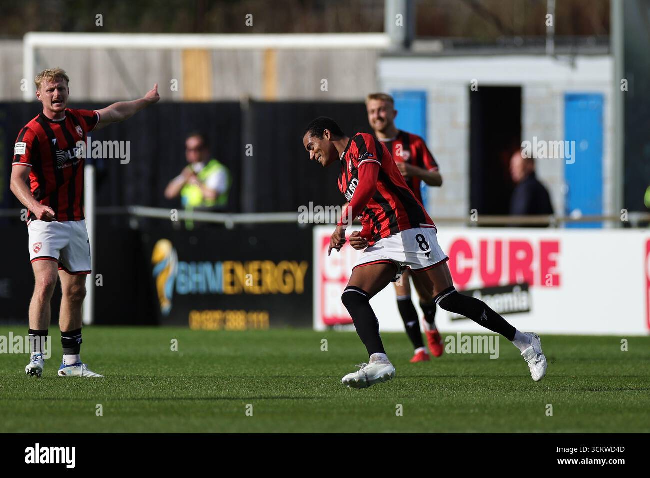 SOLIHULL, UK. 13TH SEPTEMBER 2025. Miguel Azeez of Morecambe celebrates ...