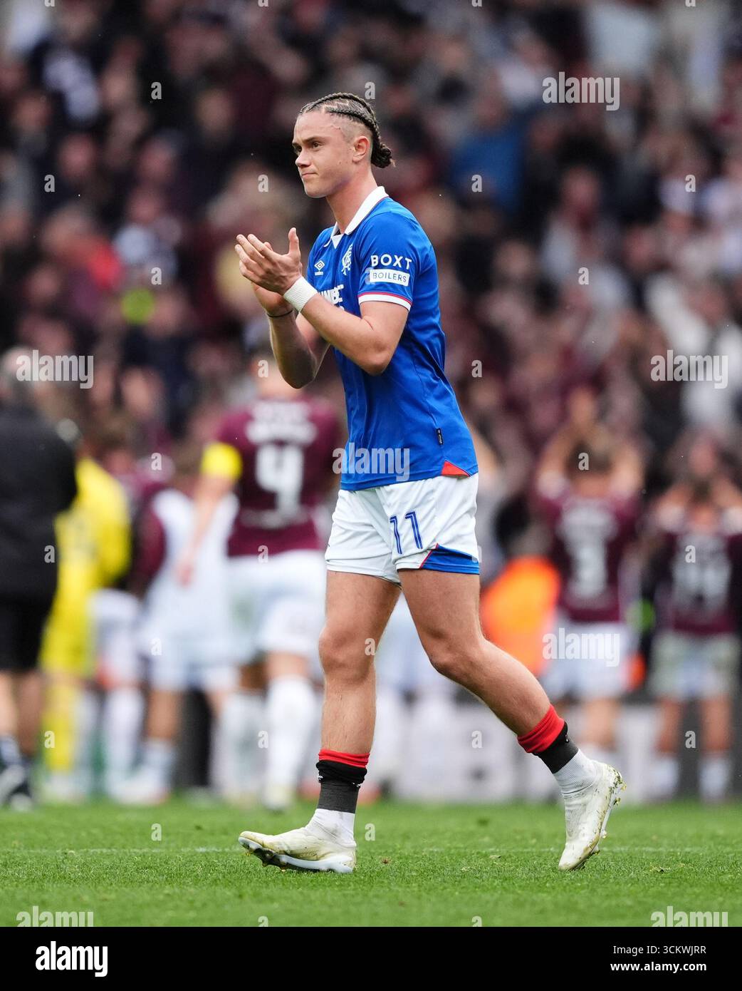 Rangers' Thelo Aasgaard leaves the pitch after the William Hill ...