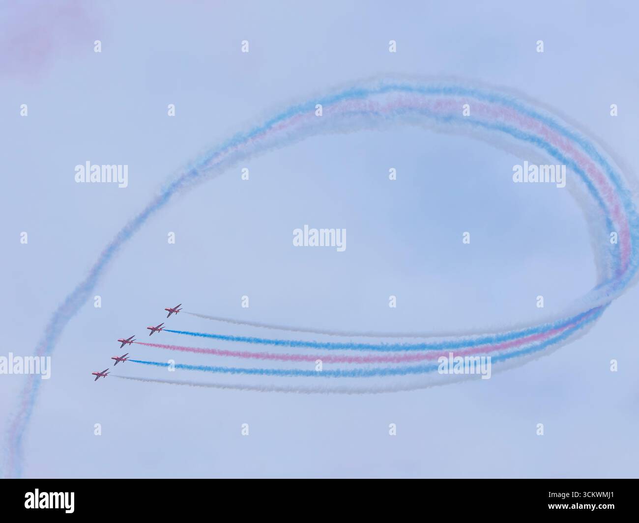 The Red Arrows, RAF Aerobatic Team, completing their Serpent formation ...