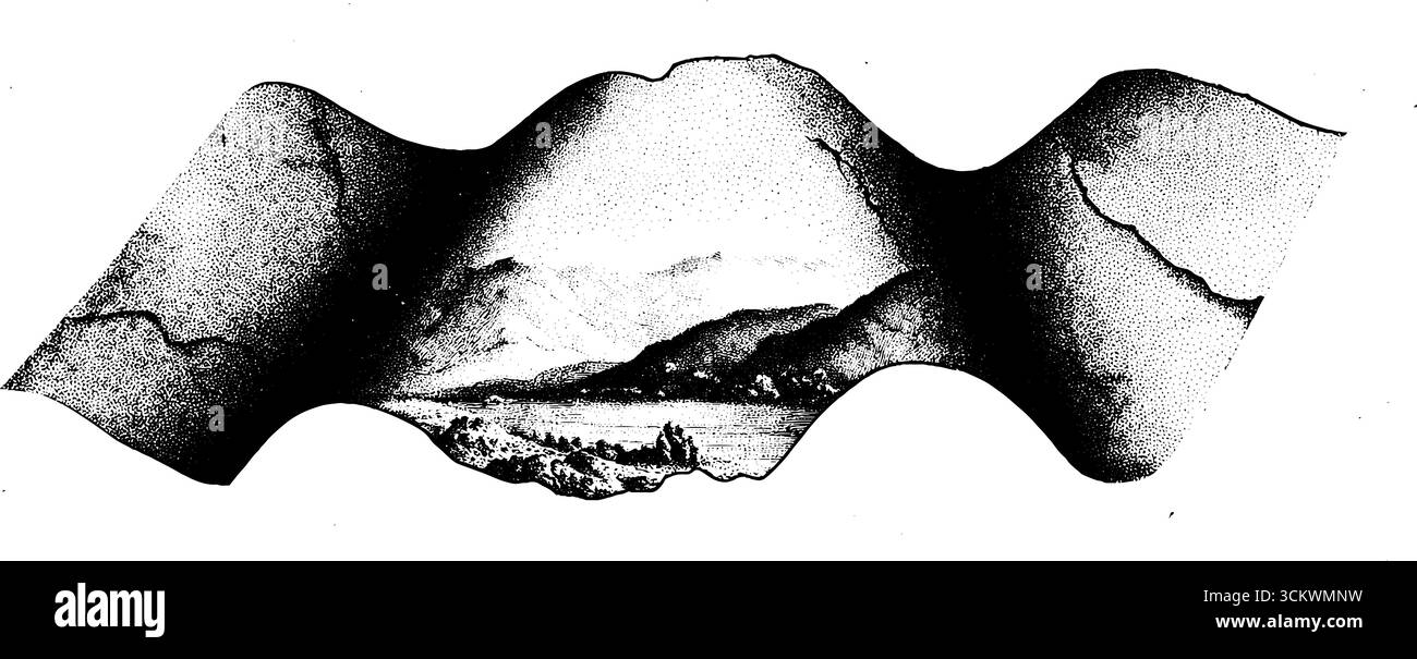 Grainy soil texture with landscape in vintage engraving style for ...